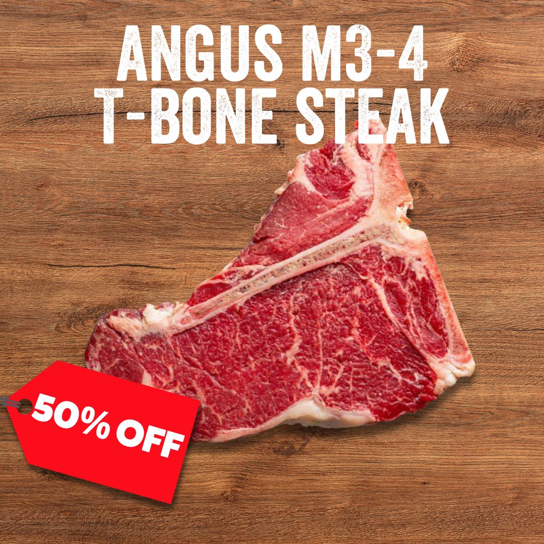 【半價】冰鮮安格斯M3-4級T骨牛扒2件1公斤（Angus Pure出品） – Steak King